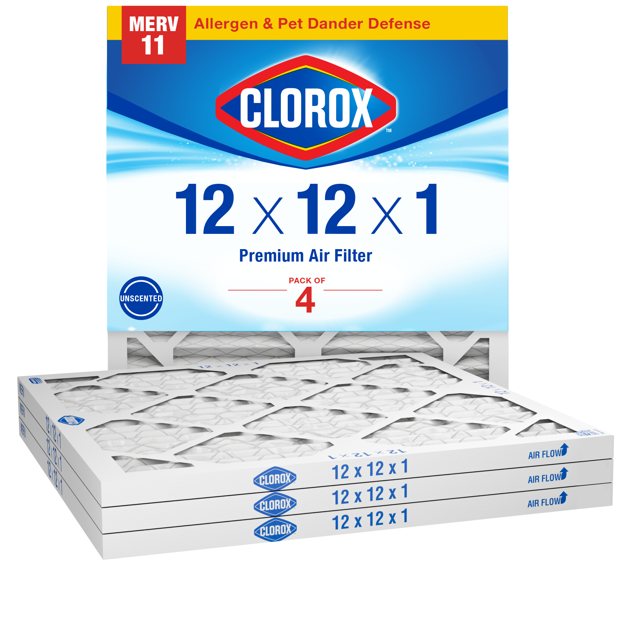 Clorox 12x12x1 Air Filter, Premium Pleated Furnace Filters – Air ...
